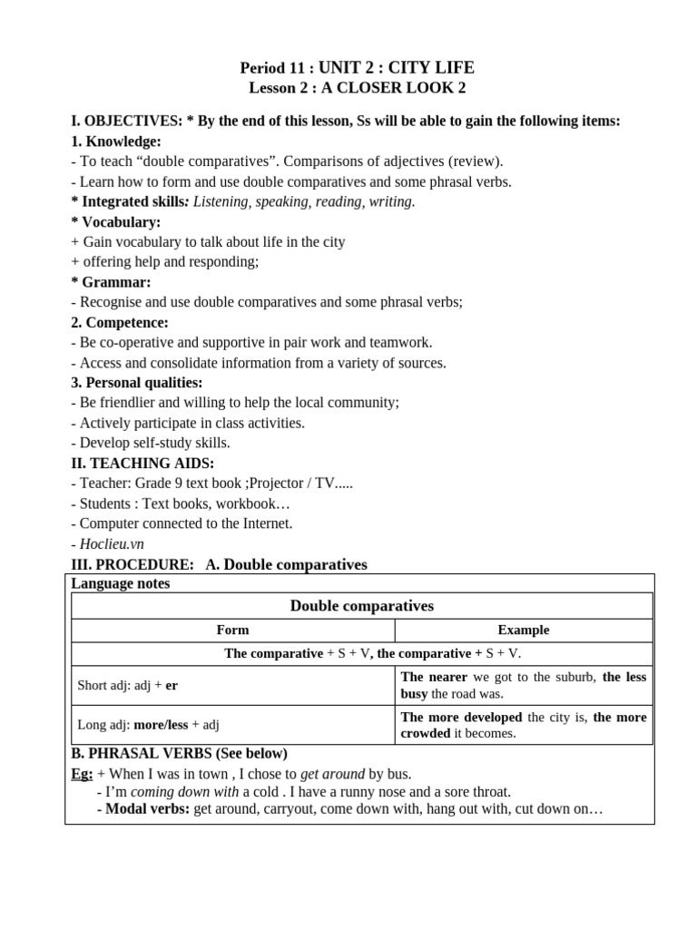Lớp 9A3 - Anh - Tiết 11 Unit 2 - Lesson 3 - A Closer Look - 2 | PDF | Sentence (Linguistics) | Verb