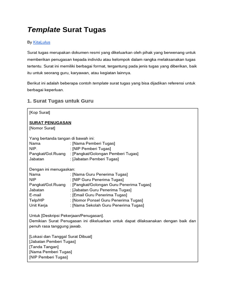 Template Surat Tugas Resmi | PDF