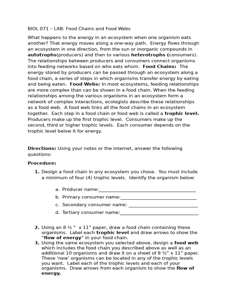 BIOL 071 LAB - Food Webs and Food Chains | PDF | Food Web | Biology
