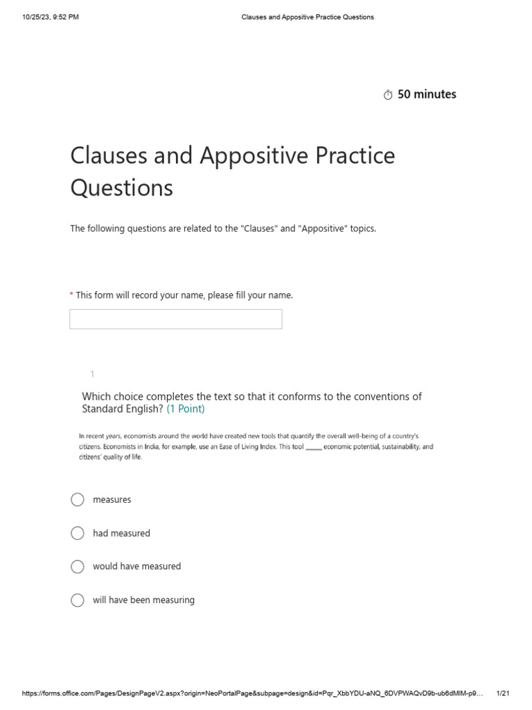 Clauses and Appositive Practice Questions | PDF