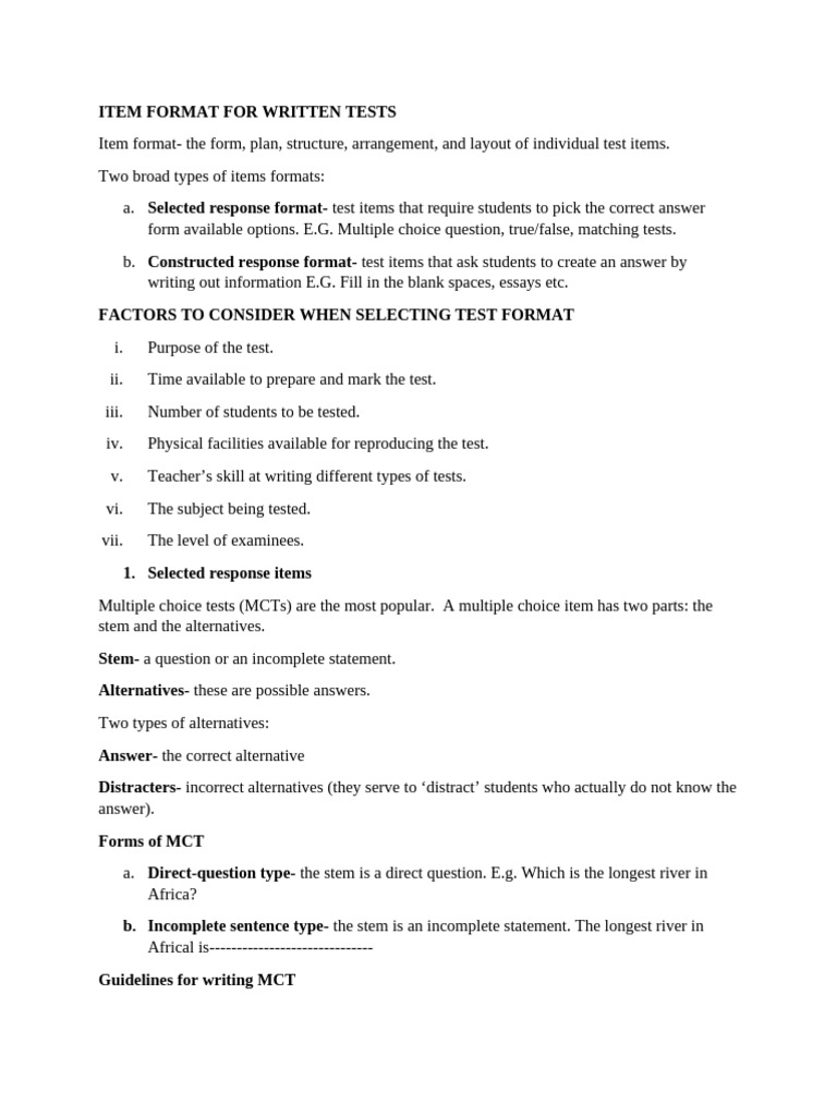 Assessment Item Formats Explained | PDF | Multiple Choice | Cognition