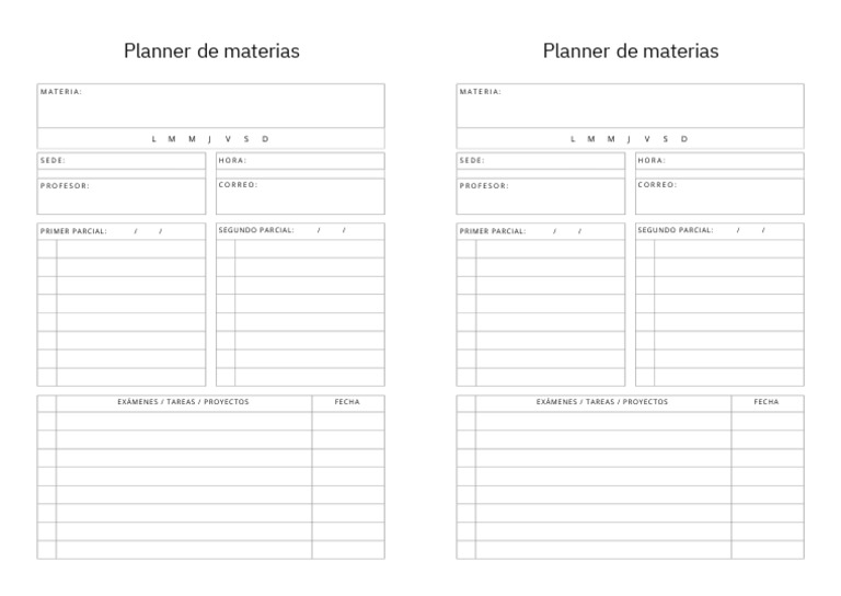 Planner de Materias y Evaluaciones | PDF