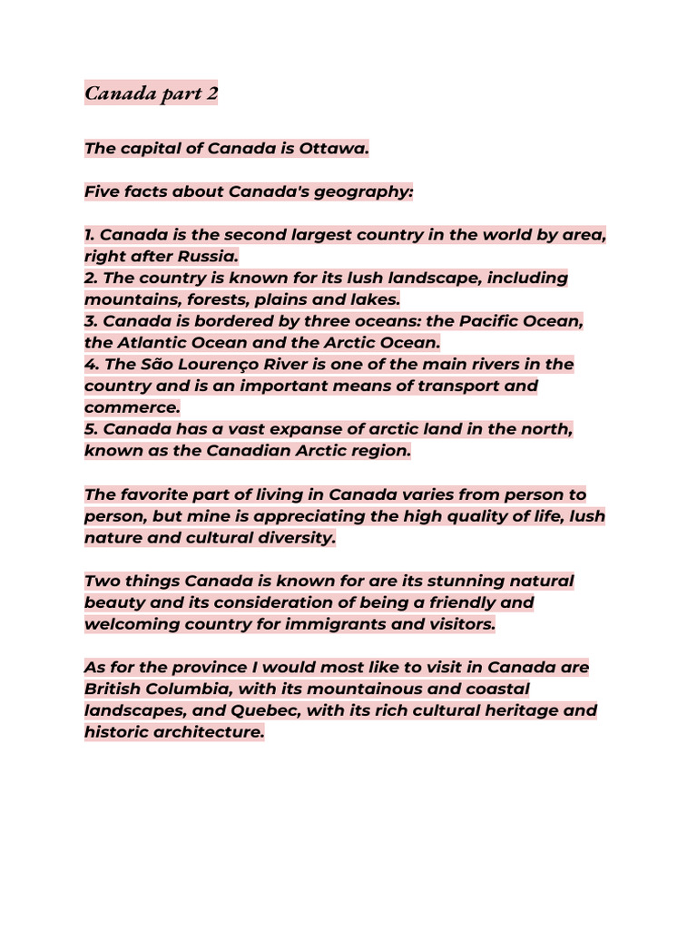 Facts About Canada's Geography and Culture | PDF