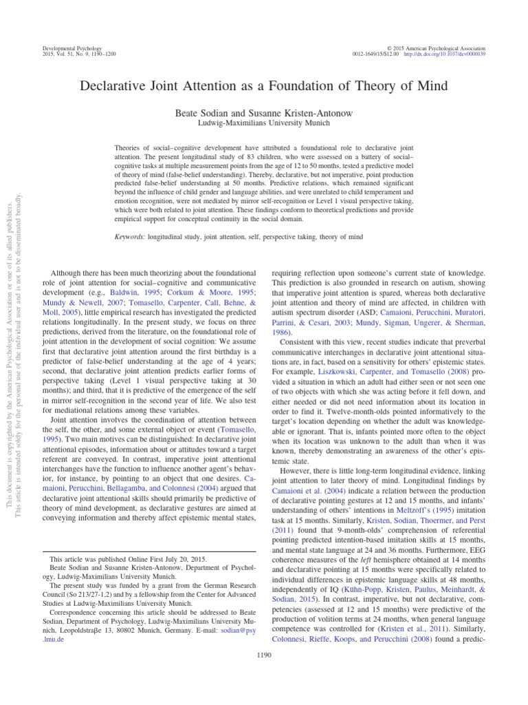 Declarative Joint Attention As A Foundation of Theory of Mind | PDF ...
