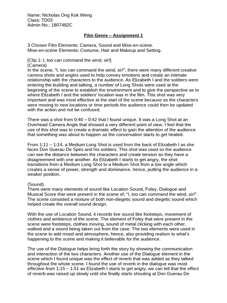 Film Genre Assignment 1 - Nicholas Ong Kok Weng | PDF