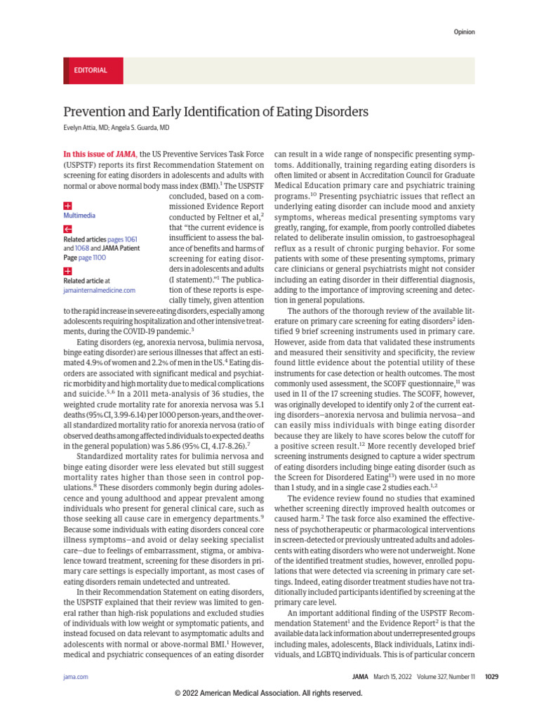 Eating Disorder Screening Recommendations | PDF | Eating Disorder ...