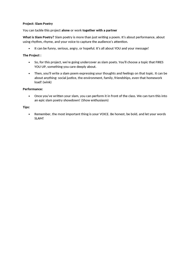 Slam Poetry Project Guide | PDF