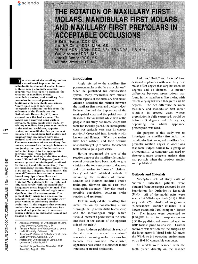 The Rotation of Maxillary First Molars Mandibular | PDF | Orthodontics ...