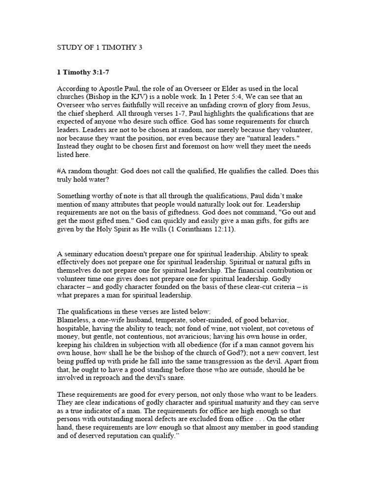 Tunmise's Study of 1 Timothy 3 | PDF | Paul The Apostle | Deacon
