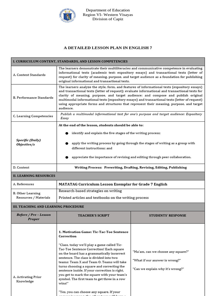 Lesson Plan For Final Demo Grade 7 2025 Ranking | PDF | Lesson Plan ...