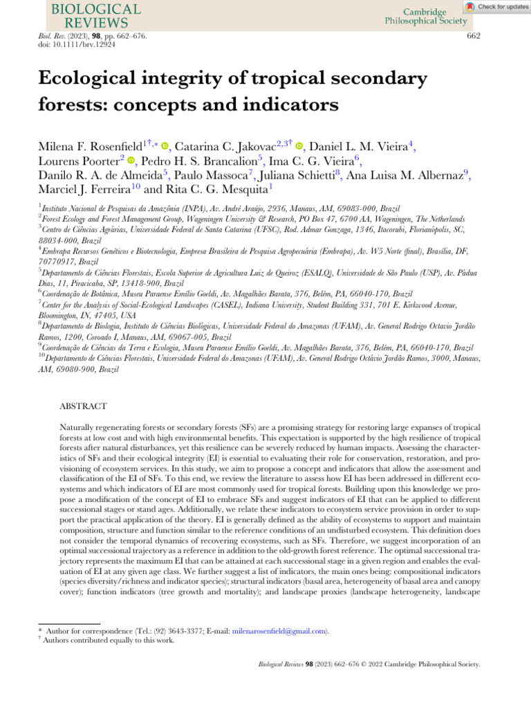 Biological Reviews - 2022 - Rosenfield - Ecological Integrity of Tropical Secondary Forests ...