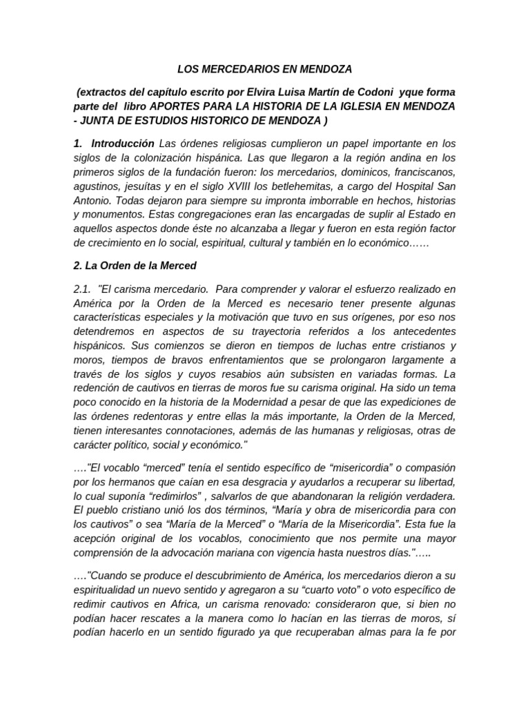 Los Mercedarios en Mendoza - Historia de La Capilla La Merced | PDF