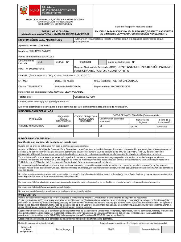 Formulario Rpa DC Walter Rugel | PDF | Valoración (Finanzas)