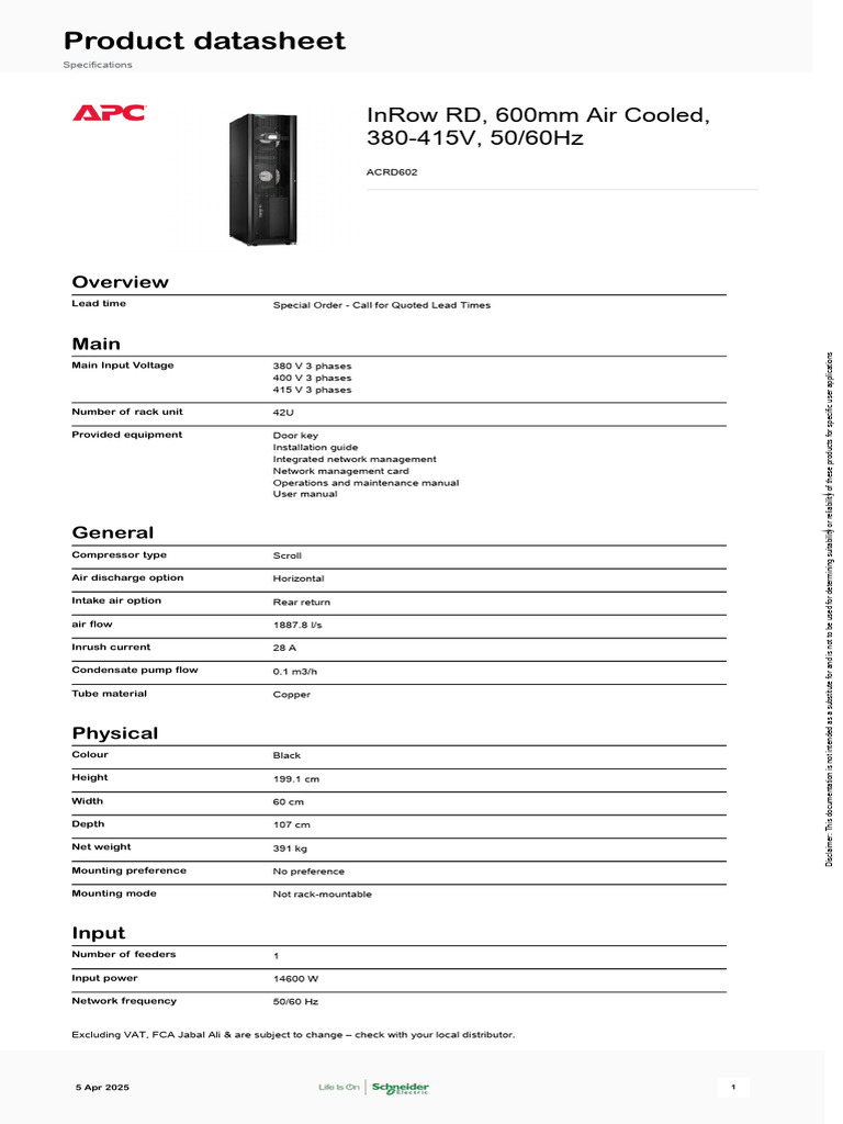 Schneider Electric - Uniflair-Direct-Expansion-InRow-Cooling - ACRD602 ...