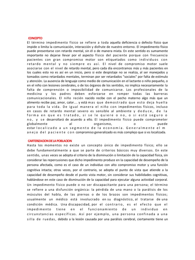 Definición y Ejemplos de Impedimentos | PDF | Parálisis cerebral ...