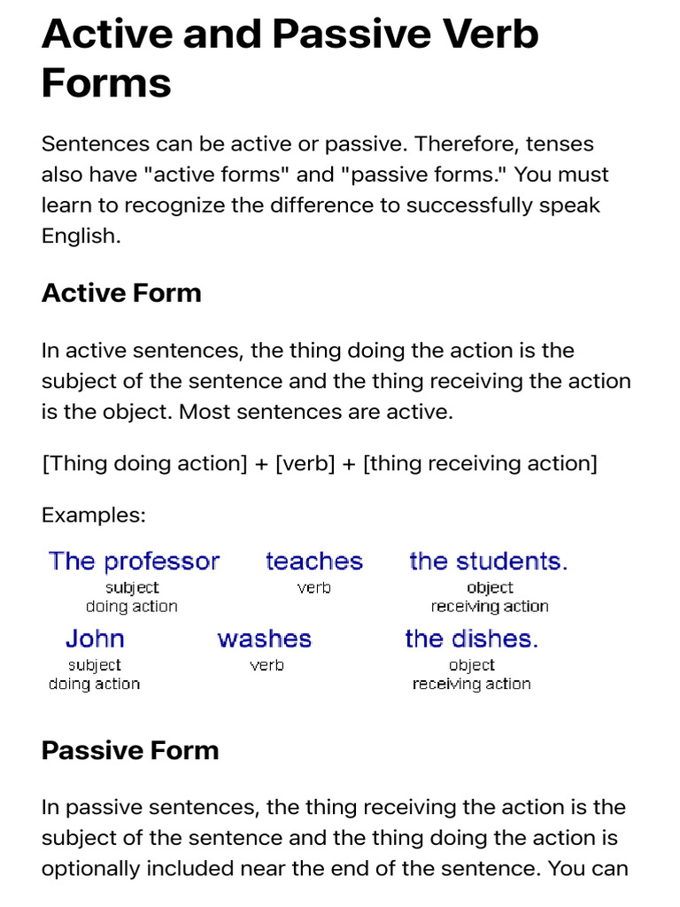 Active and Passive Verb Forms - ENGLISH PAGE | PDF | Verb | Grammar