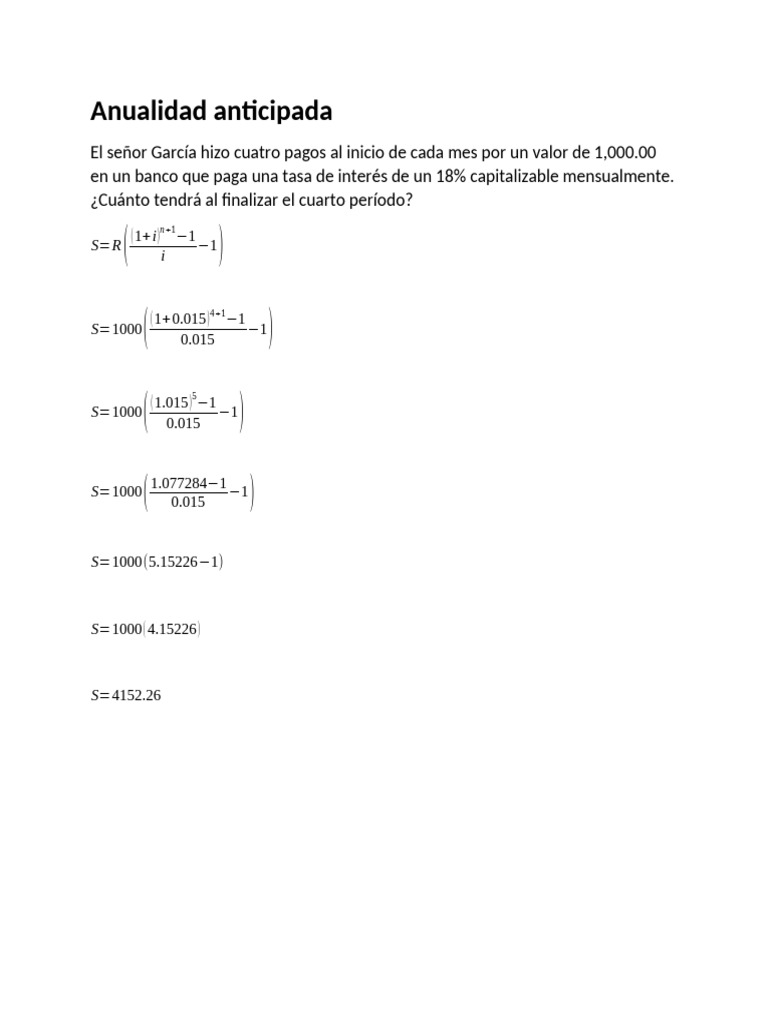 Anualidad Anticipada. Ejemplos. | PDF | Dinero | Economias