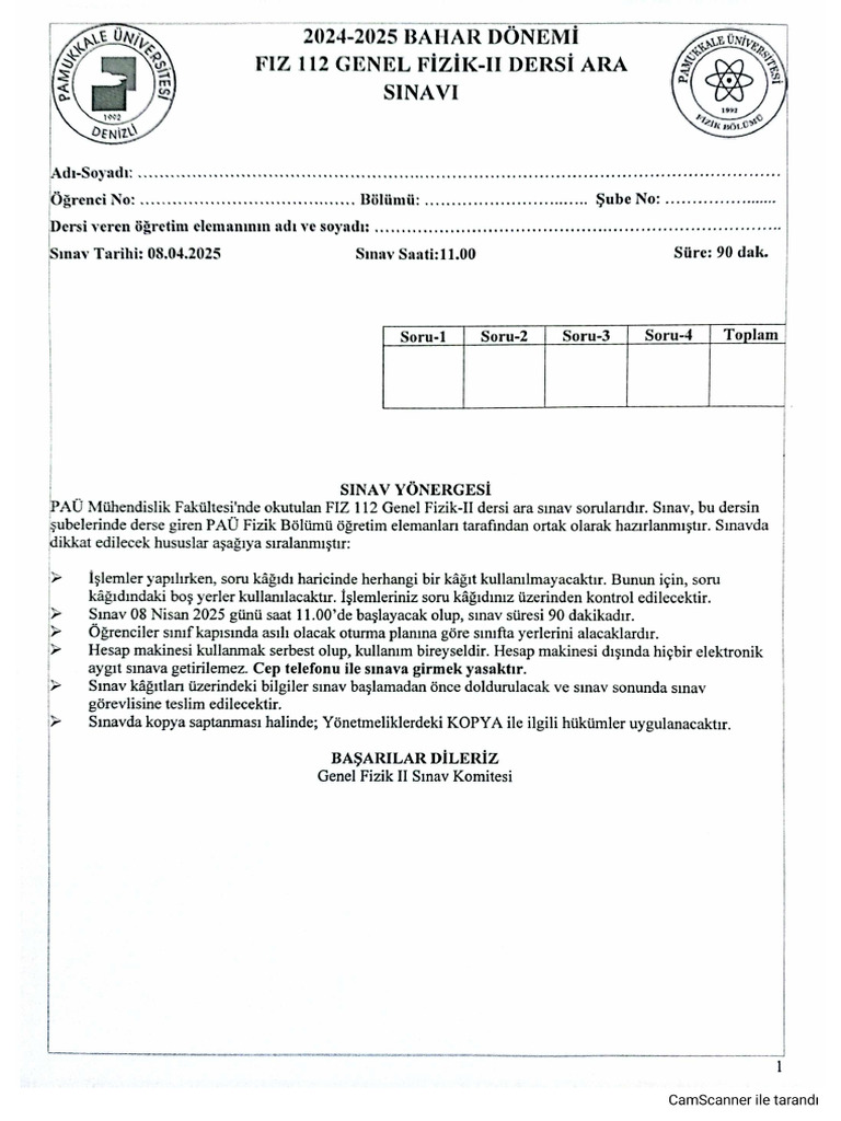 2024 2025 Genel - Fizik II Soru - Ve - Cevapları | PDF