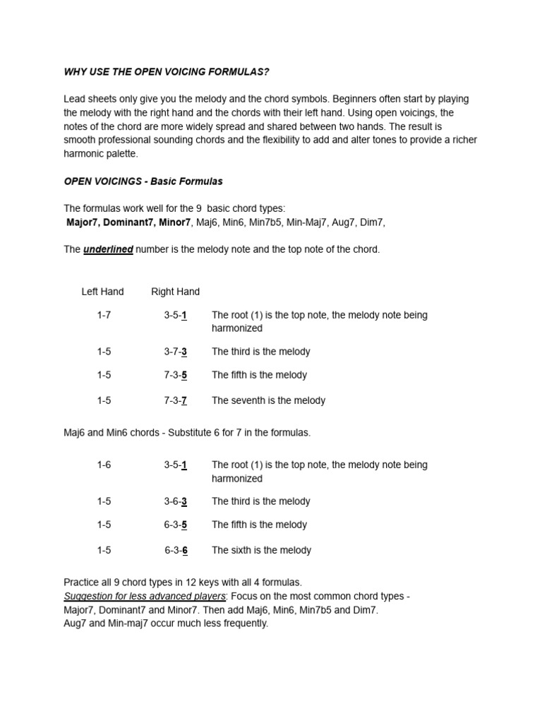 Open Voicing Chord Formulas Guide | PDF | Chord (Music) | Harmony