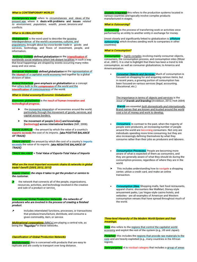 Reviewer in Contemp - Docx | PDF | World Trade Organization | General Agreement On Tariffs And Trade