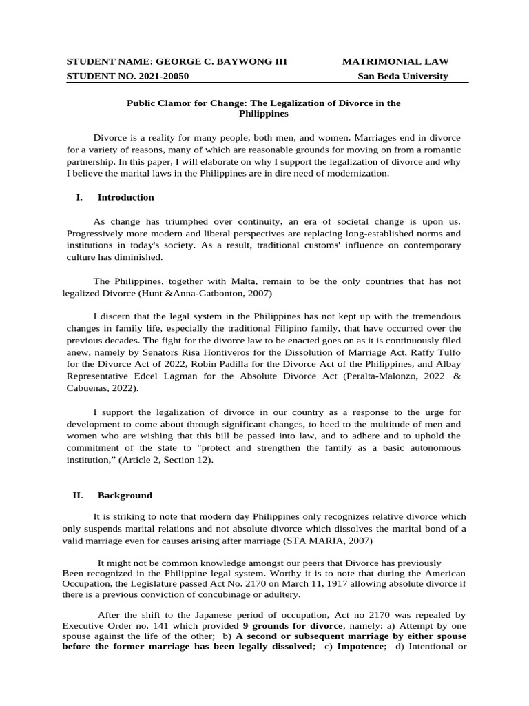 Legalizing Divorce in the Philippines | PDF | Marriage | Divorce
