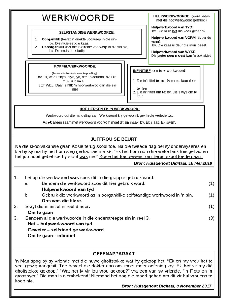 Woordsoorte - Werkwoorde | PDF