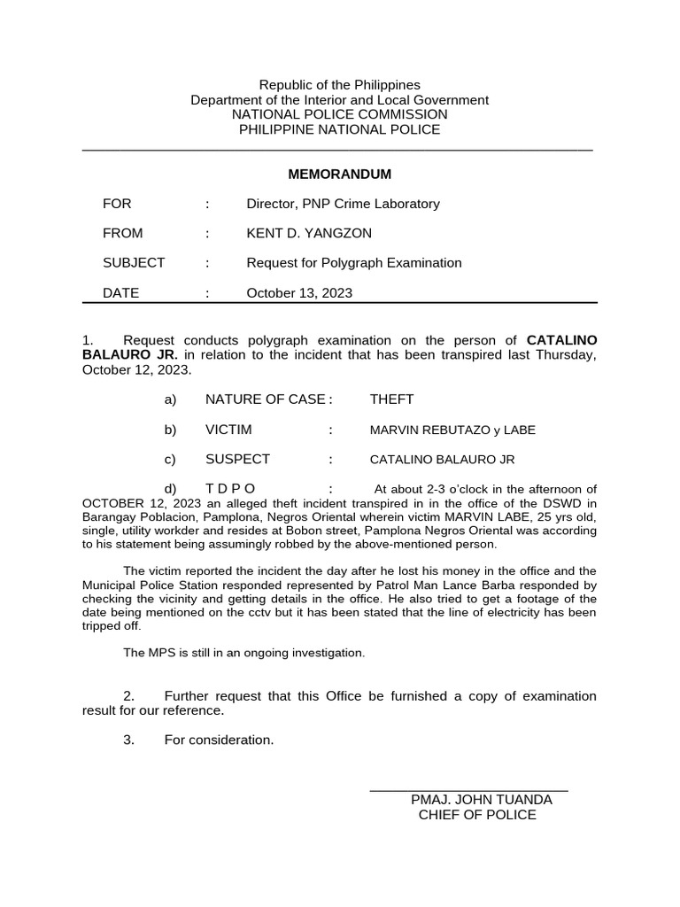YANGZON KENT Request Format of Polygraph Examination | PDF