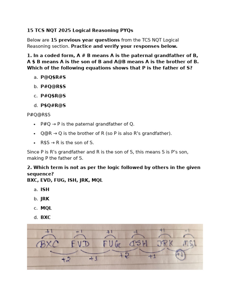 15 TCS NQT 2025 Logical Reasoning PYQs | PDF | Reason | Logic