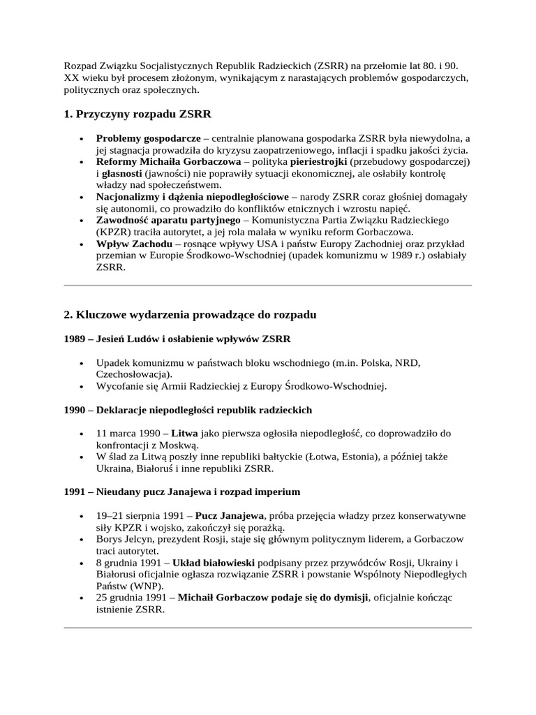 Rozpad Związku Socjalistycznych Republik Radzieckich | PDF