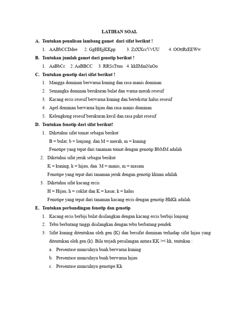 Latihan Soal Pewarisan Sifat - 1 | PDF