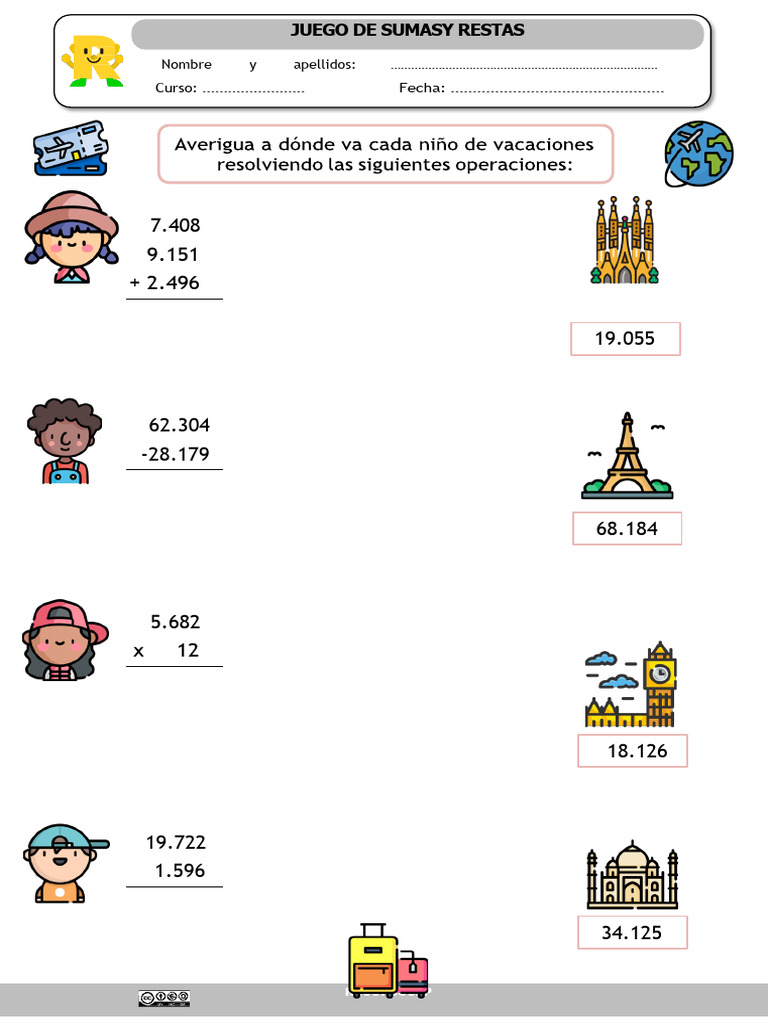 Juego Sumas y Restas Vacaciones (1) Mio | PDF