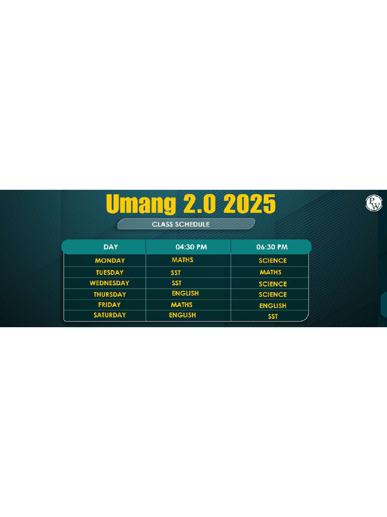 Class Schedule - Umang 2.0 2025 | PDF