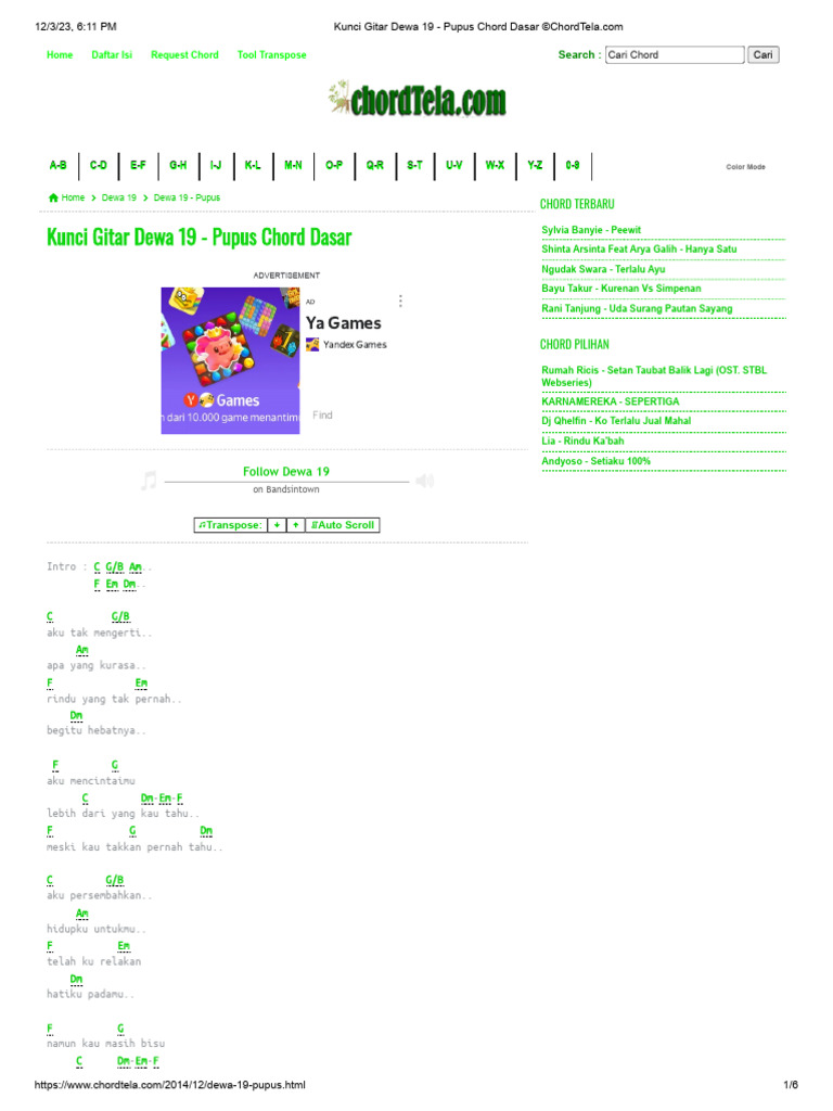 Kunci Gitar Dewa 19 - Pupus Chord Dasar | PDF