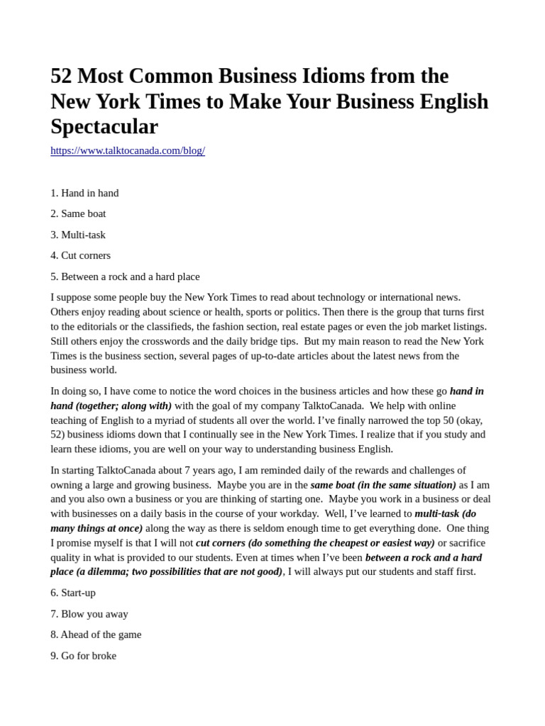 52 Essential Business Idioms Explained | PDF