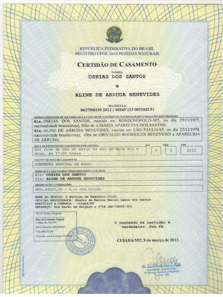 Certidão de Casamento. | PDF