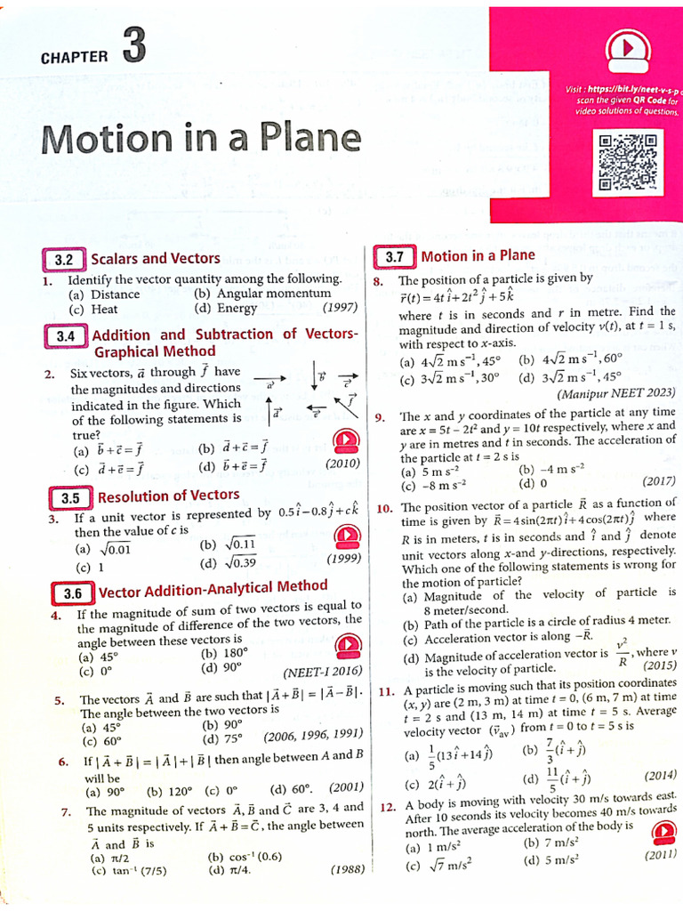 Motion In A Plane Pyq Pdf