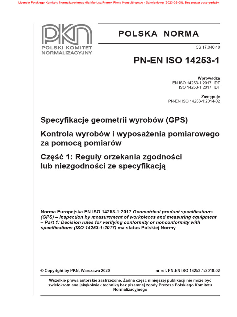 PN en Iso 14253 1 - 2018 02P | PDF