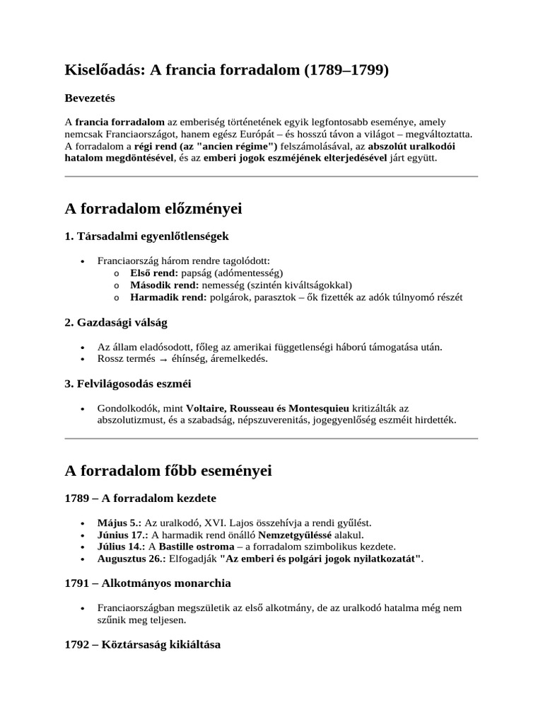 Francia Forradalom Kiselőadás | PDF