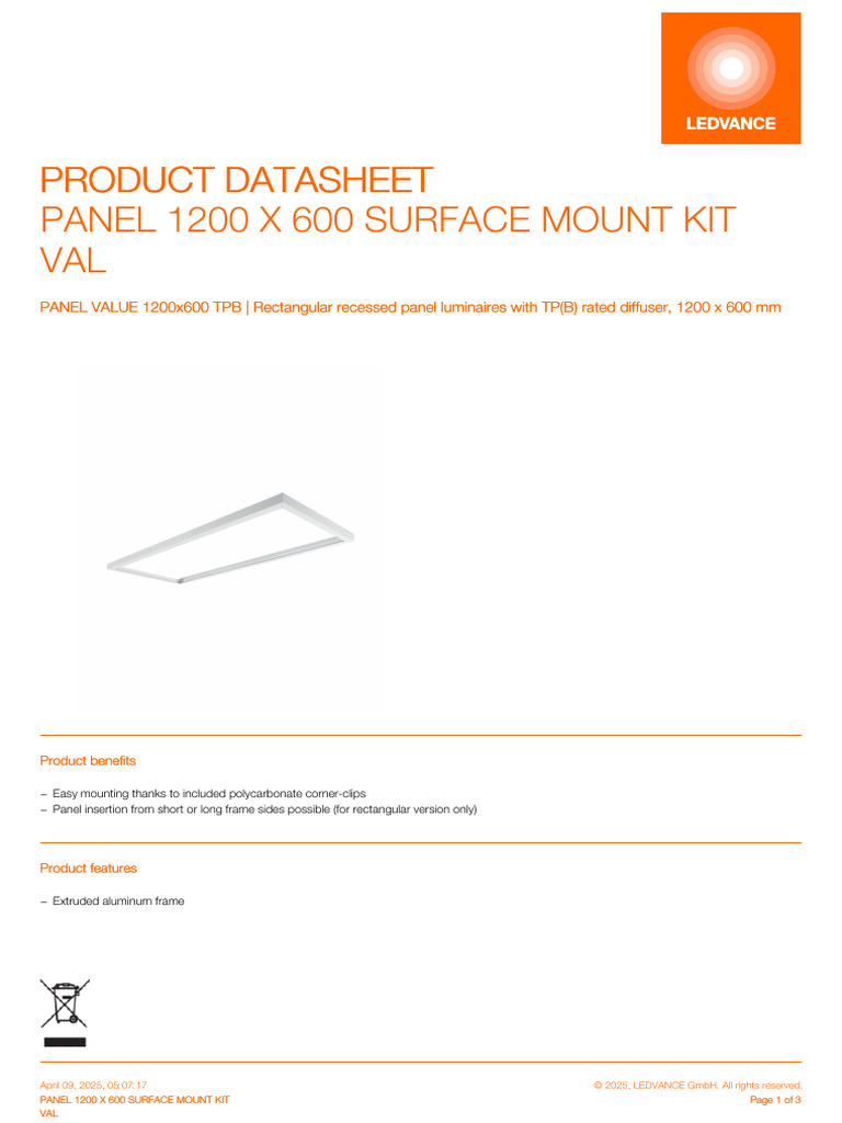PANEL 1200 X 600 SURFACE MOUNT KIT VAL en | PDF