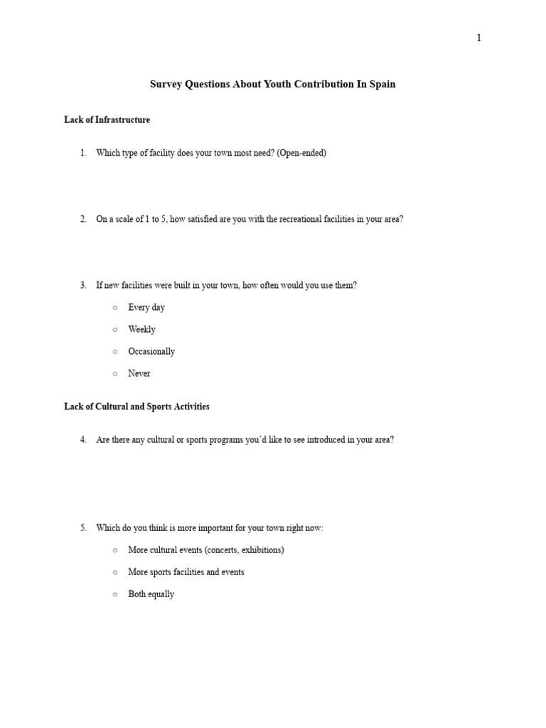 Survey Questions About Youth Contribution In Spain | PDF | Educational ...