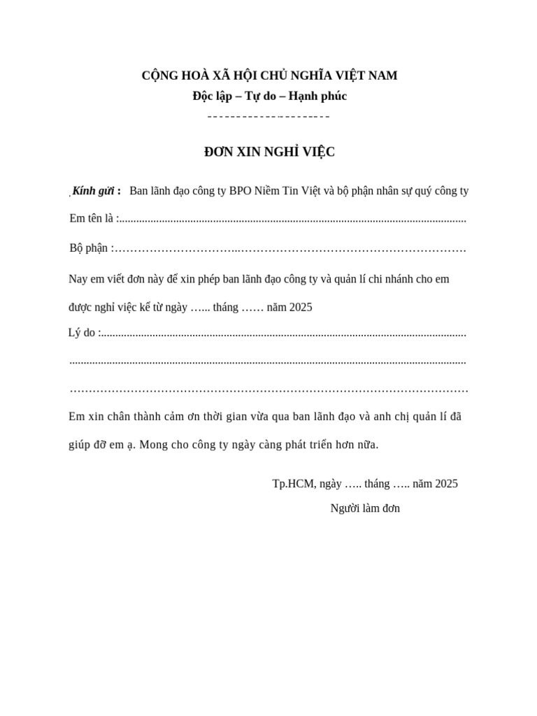 Don Xin Nghi Viec | PDF
