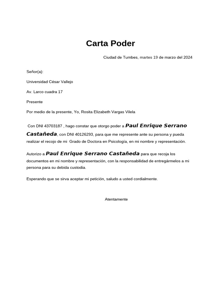 Carta Poder para Recoger Documentos 1 | PDF
