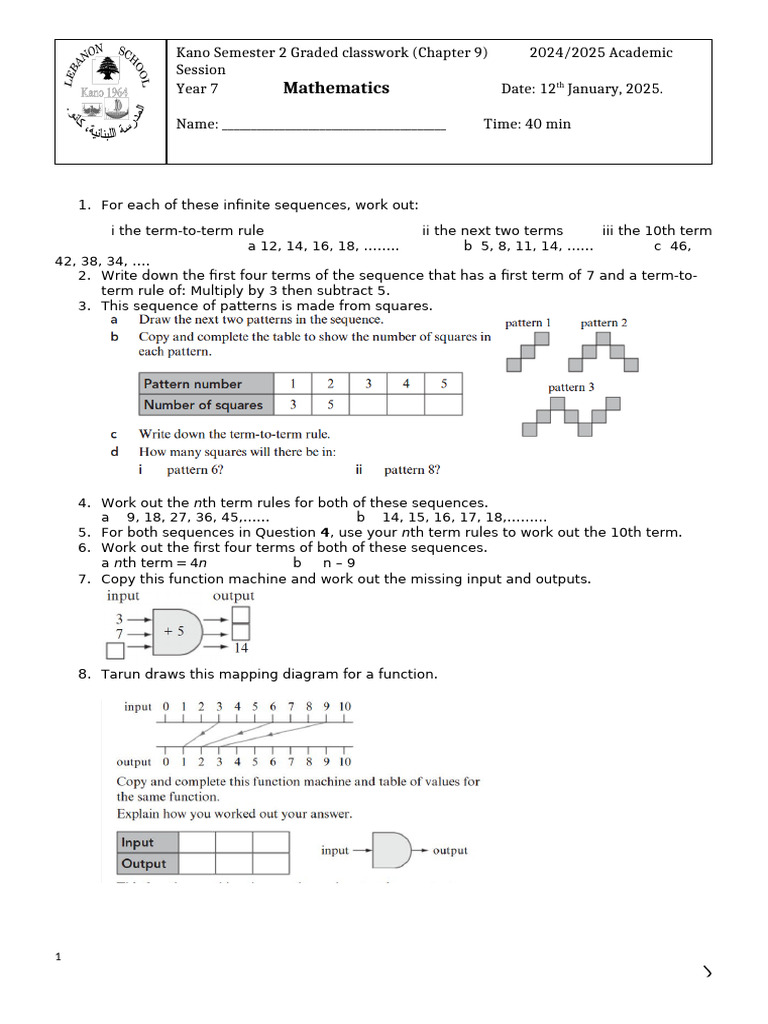 Graded Classwork Chapter 9 | PDF