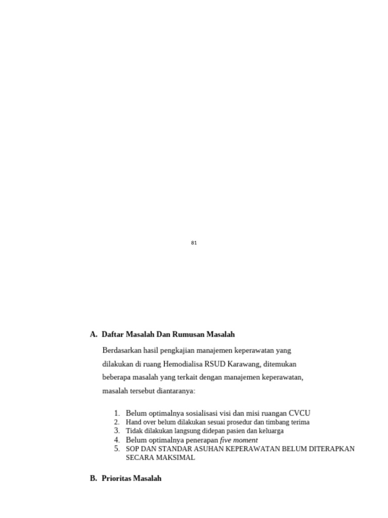 Rumusan Masalah Keperawatan CVCU | PDF