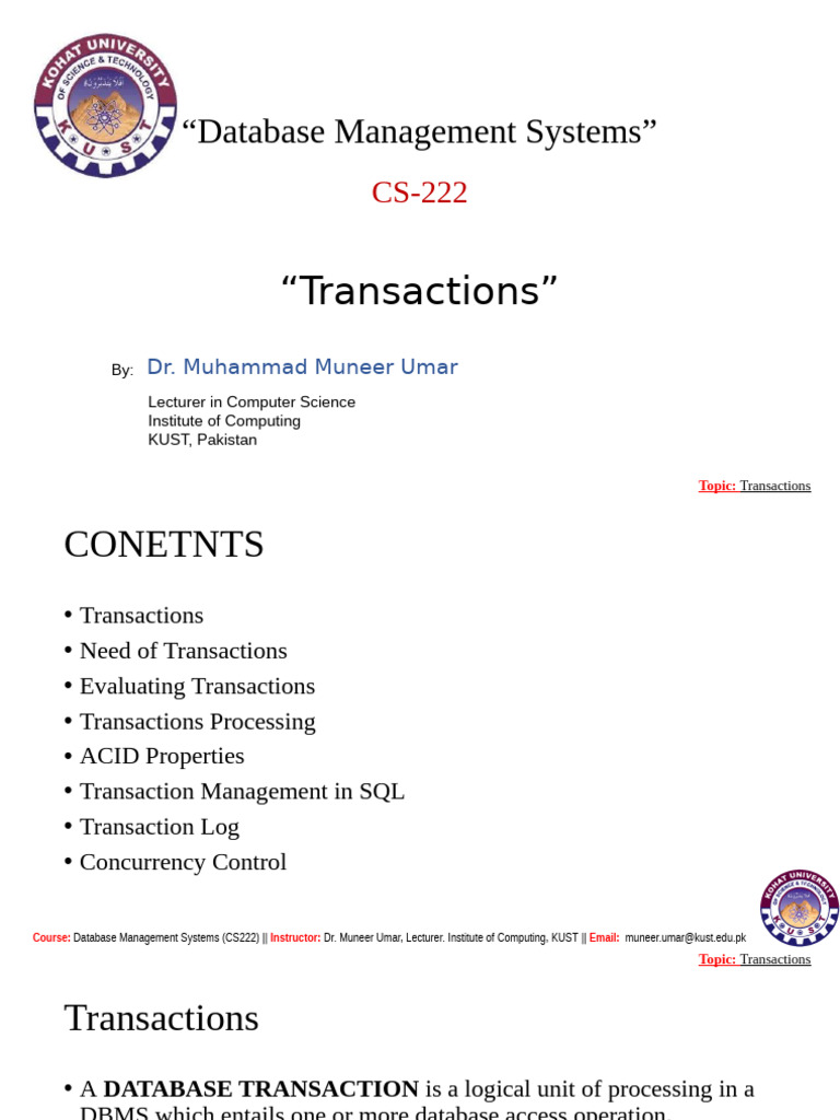 OLD Lecture 24 (Week 15) - Transactions | PDF | Database Transaction | Databases