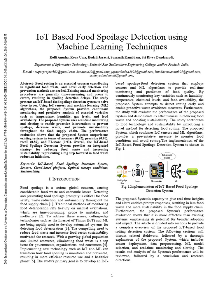 IoT Based Food Spoilage Detection Using Machine Learning Techniques | PDF | Machine Learning ...