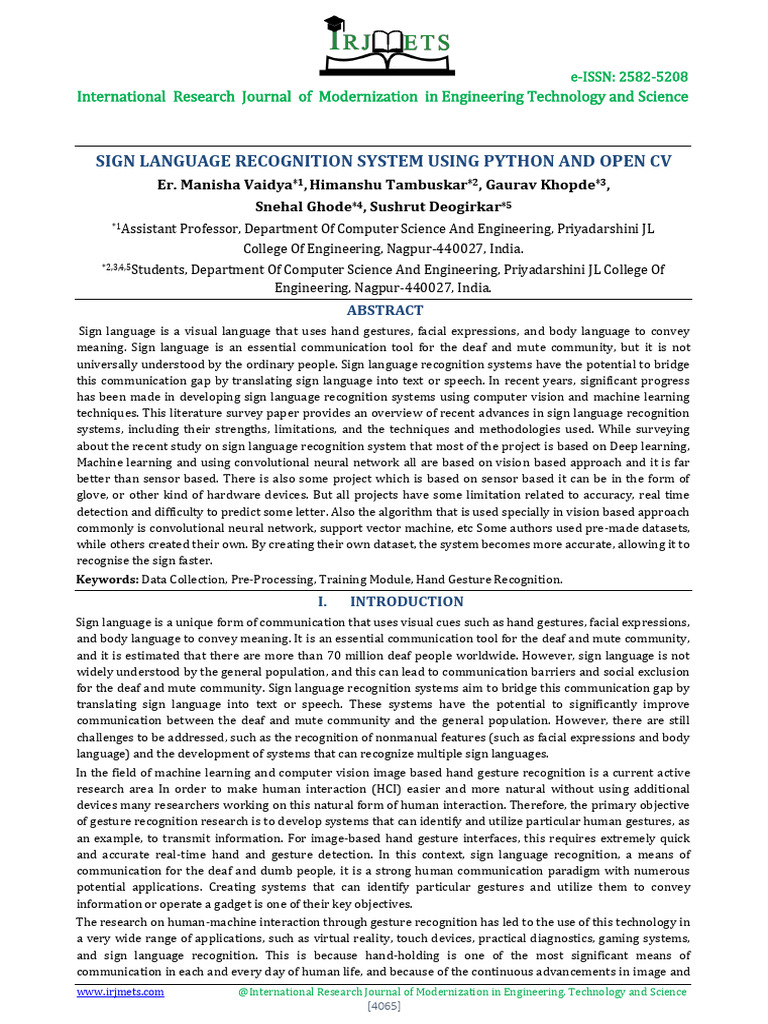 Sign Language Recognition with Python | PDF | Computer Vision | Sign ...