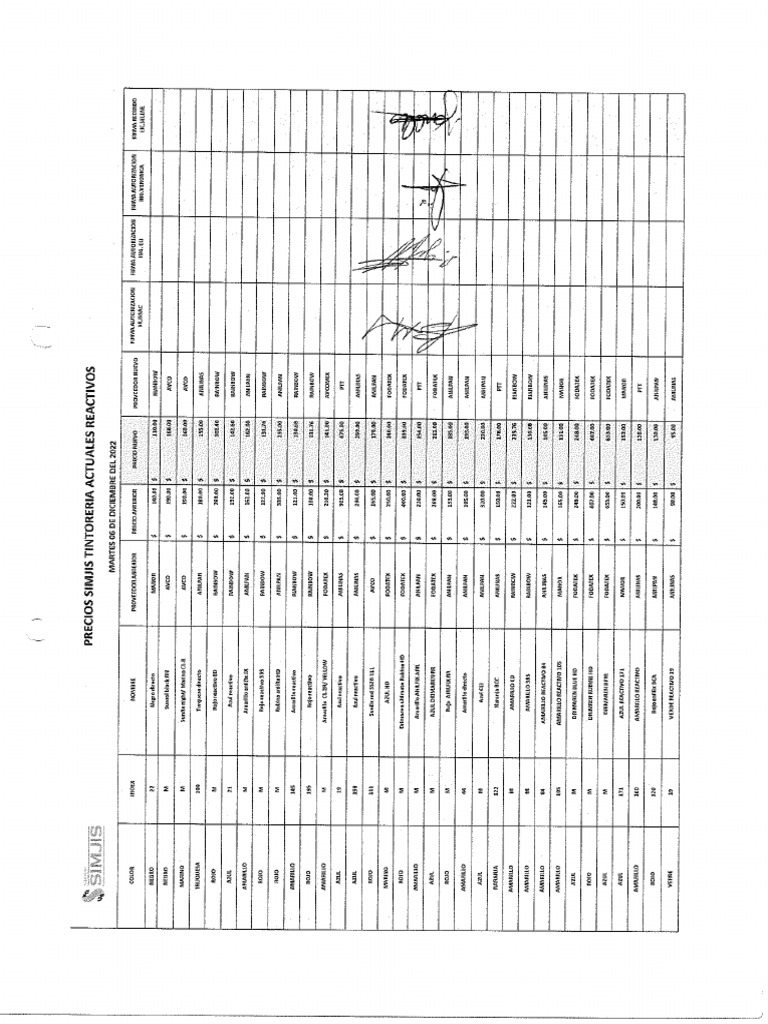 Machote Memos Tintoteria 2022 | PDF