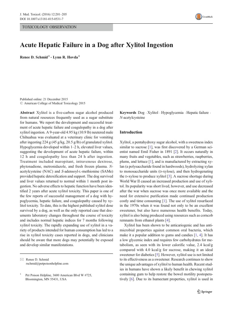 Dog Survives Acute Xylitol Toxicity | PDF | Glucose | Magnesium