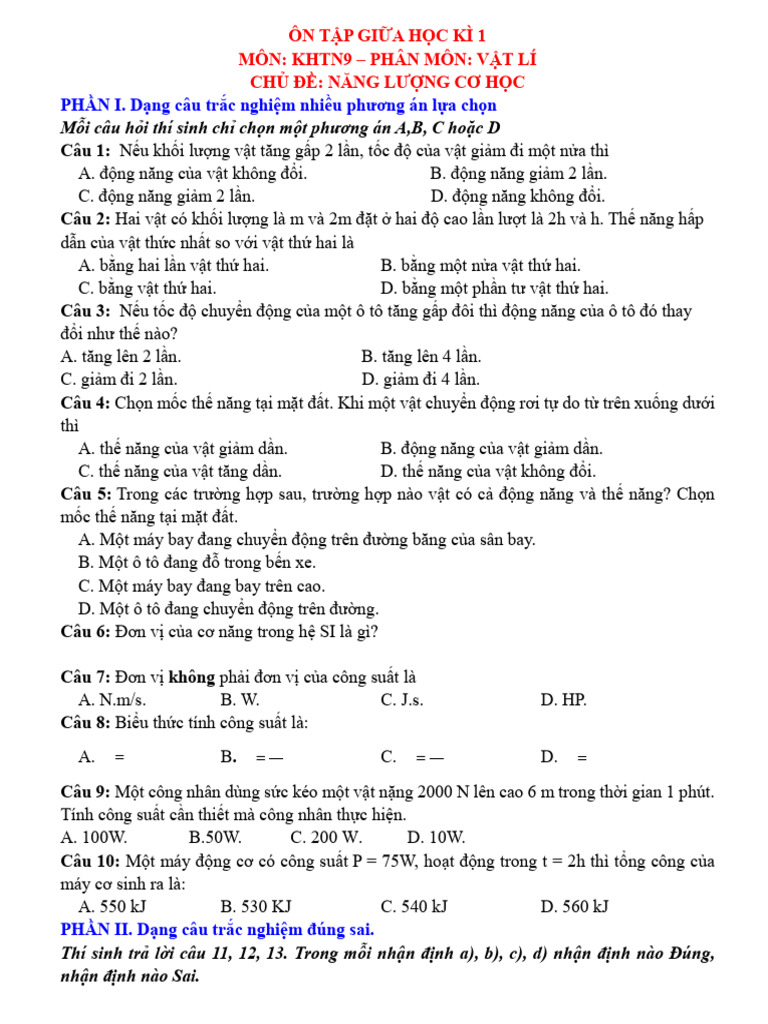 ĐỀ CƯƠNG ÔN TẬP GK I KHTN9 | PDF